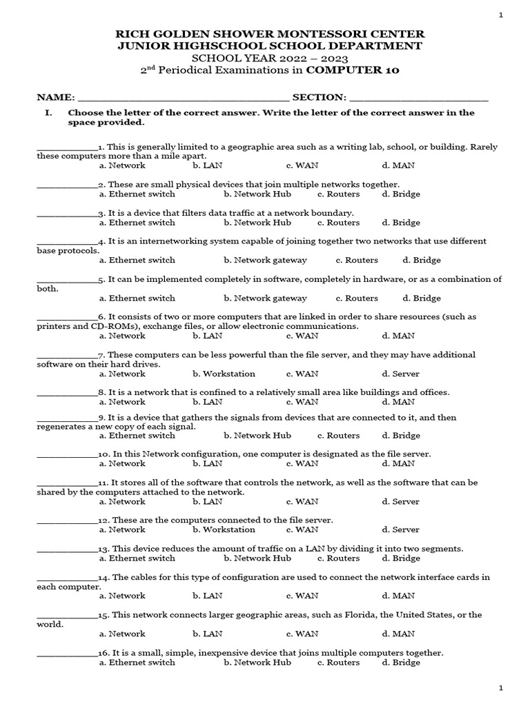 Computer 10 Periodical Exam 2022-2023 | PDF | Computer Network | Local ...