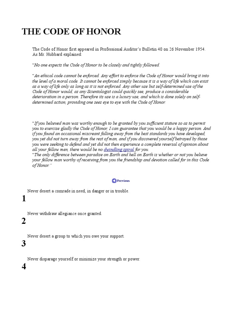 Scientology's Code of Honor Explained | PDF