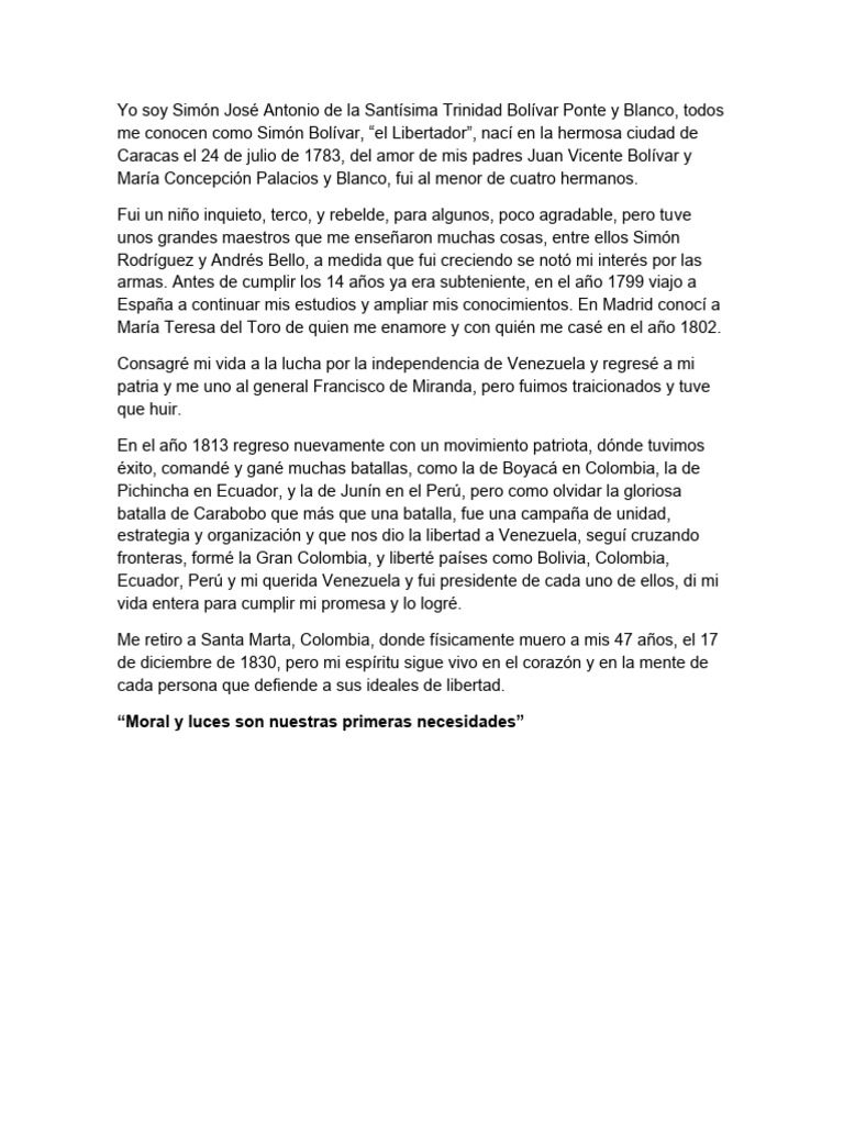Monólogo de Simón Bolívar | PDF