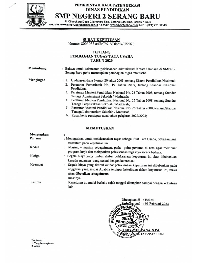 SK Tu 2023 SMPN 2 | PDF