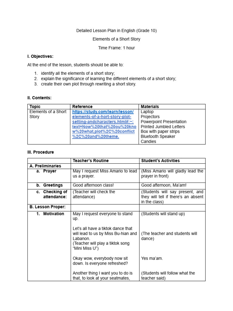 Lesson Plan in English | PDF