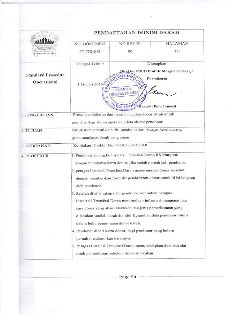 Standar Prosedur Operasional Spo Pendaftaran Donor Darah Ojd62 Pdf