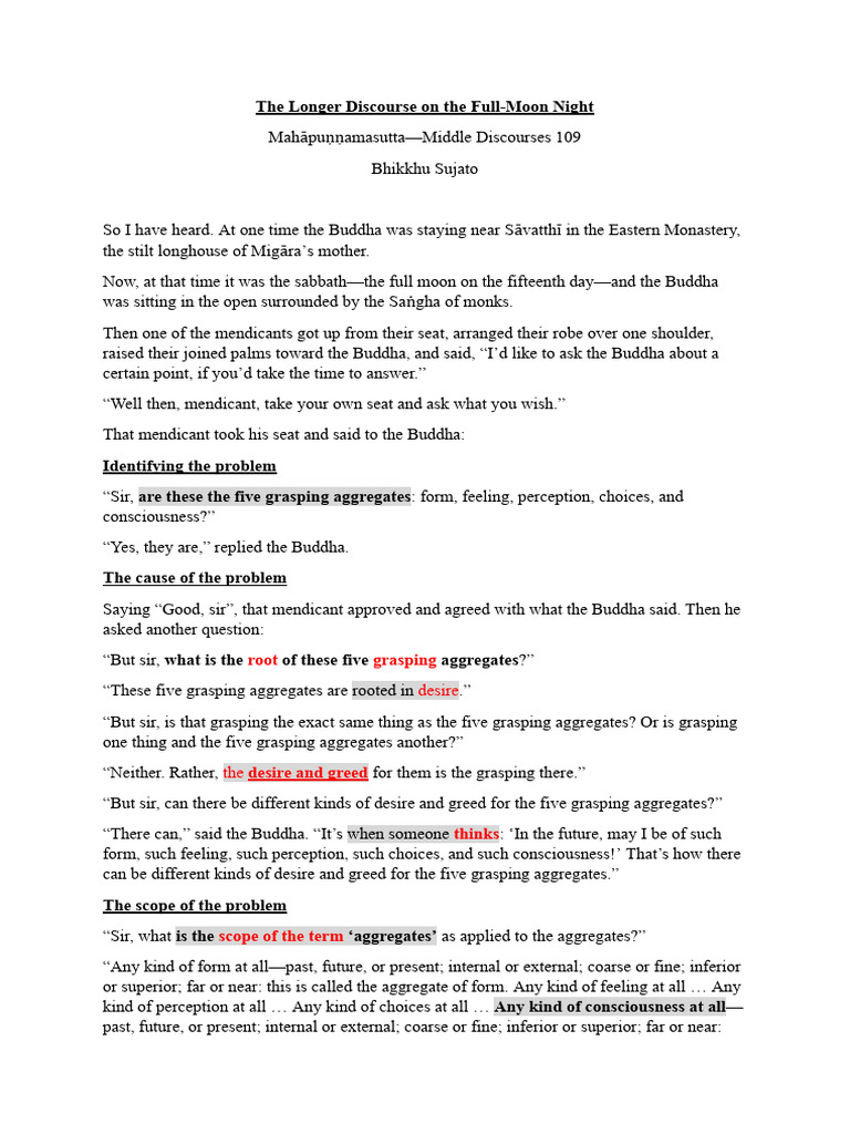 Great Full-Moon Night Discourse - Sujata | PDF | Philosophy Of Self | Feeling