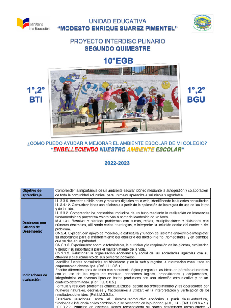 Proyecto 2do Quimeste 10mo Egb, 1ero y 2do Bti y Bgu | PDF | Aprendizaje | Velocidad