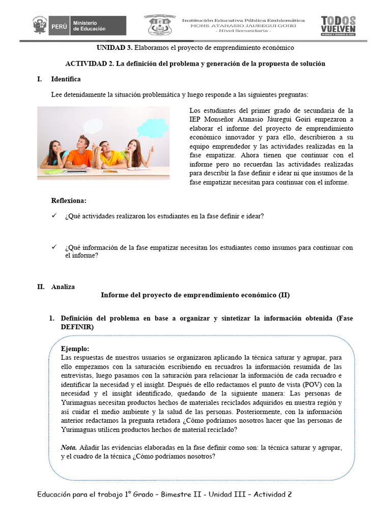 EPT 1° - Ficha de Aprendizaje 27 Junio Al 01 de Julio | Descargar gratis PDF | Iniciativa ...