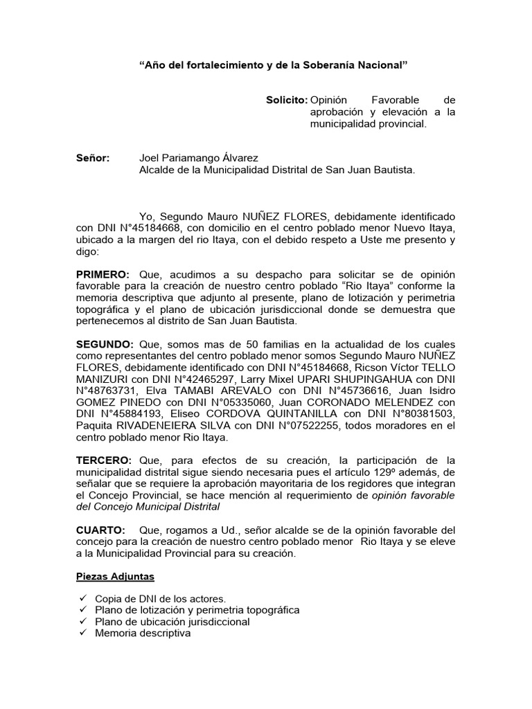 Solicitud de Creacion de Centro Poblado Menor | PDF Solicitud de Creacion de Centro Poblado Menor | PDF