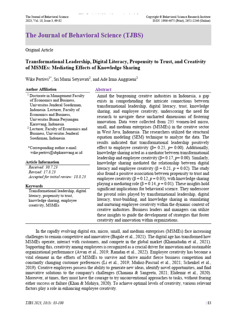 The Journal of Behavioral Science (JBS) | PDF | Leadership | Creativity