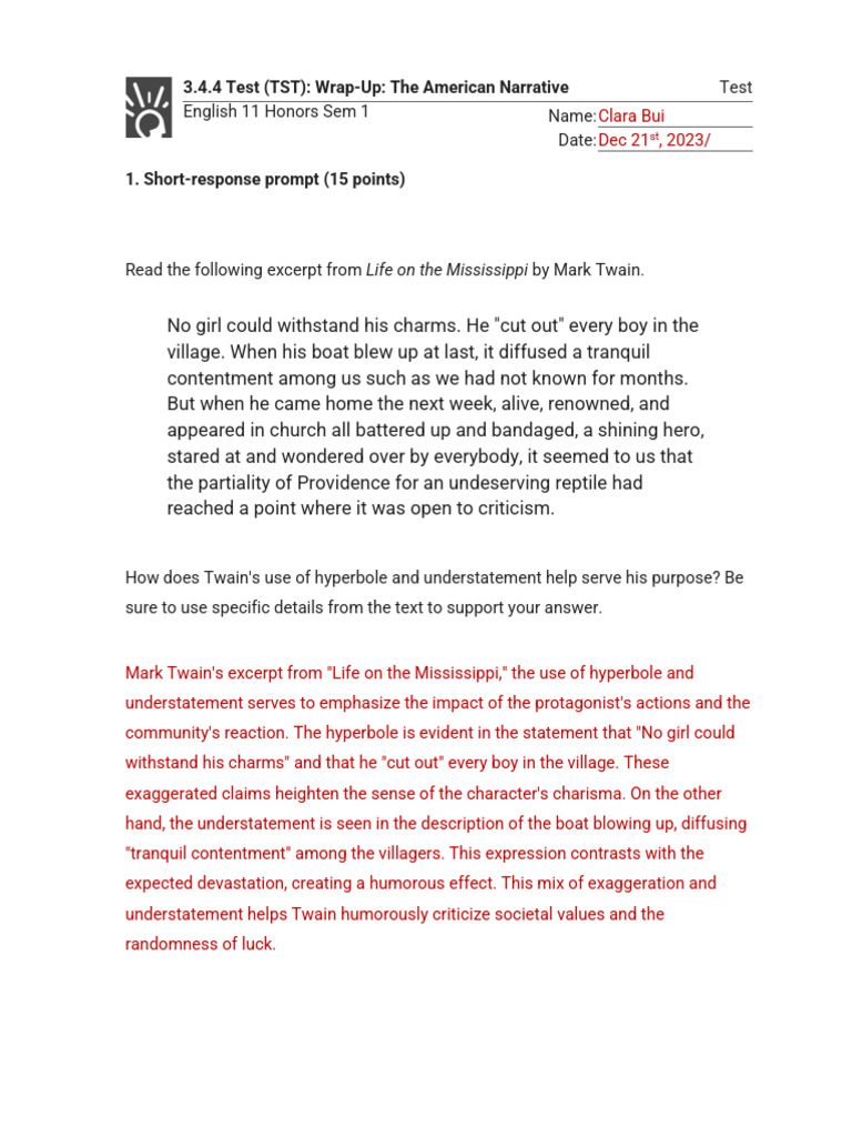 3.4.4 Test (TST) - Wrap-Up - The American Narrative (Test) | PDF