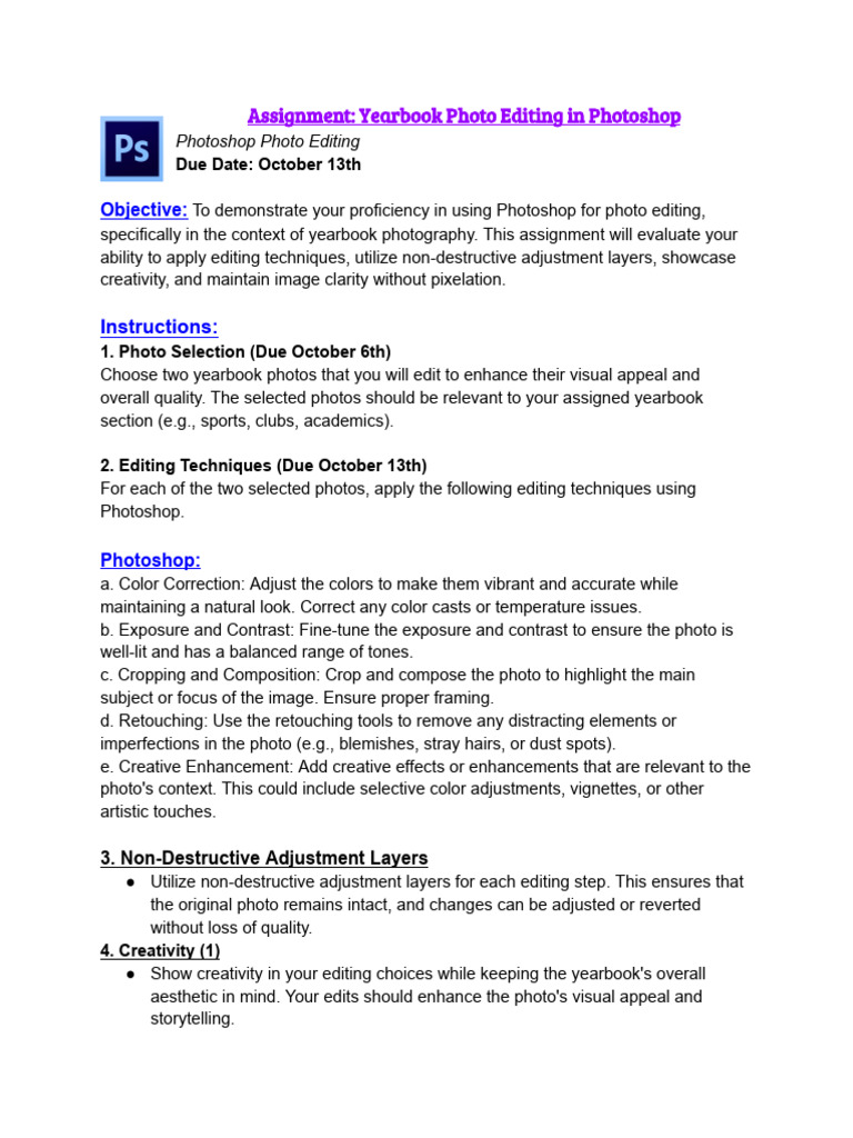 Assignment Yearbook Photo Editing in Photoshop | PDF | Image Editing ...