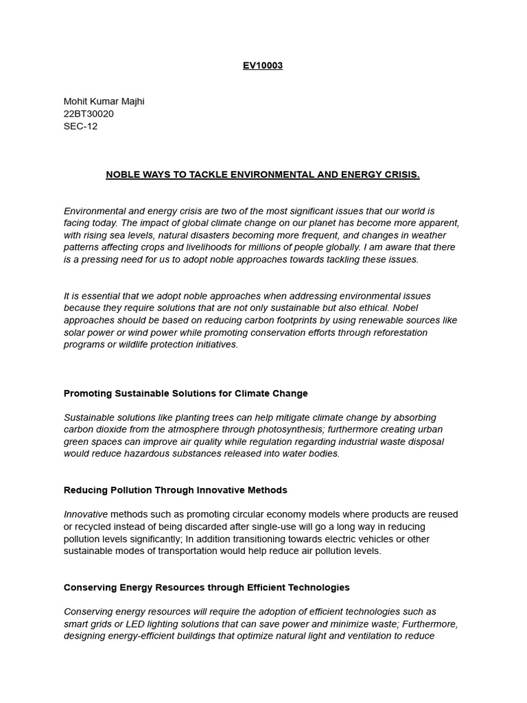 EV10003 Ass2 | PDF | Energy Conservation | Climate Change Mitigation