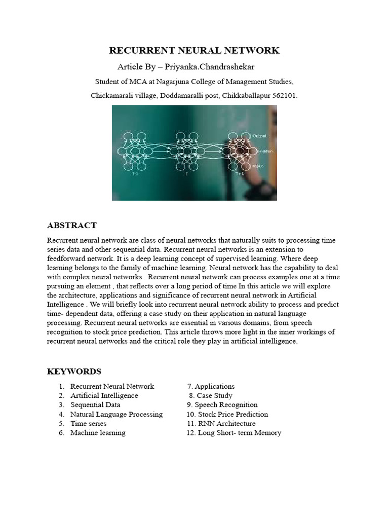 Article On Recurrent Neural Networks | PDF | Artificial Neural Network ...