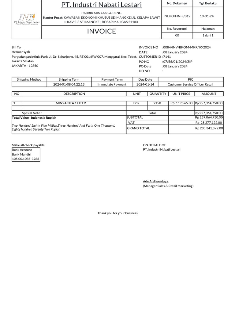 Invoice - 00156 - INV - BKOM-MKR - IX - 2024 PO 56 | PDF | Indonesian ...
