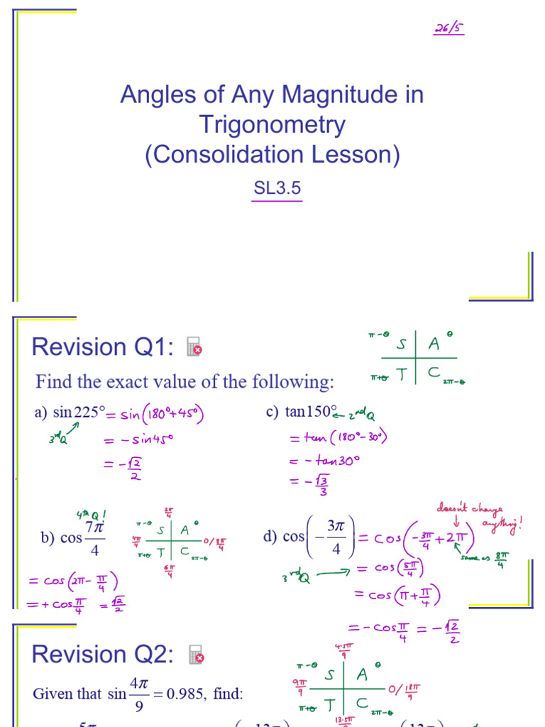 SL3.5 Angles of Any Magnitude Consolidation Class Notes | PDF | Complex ...