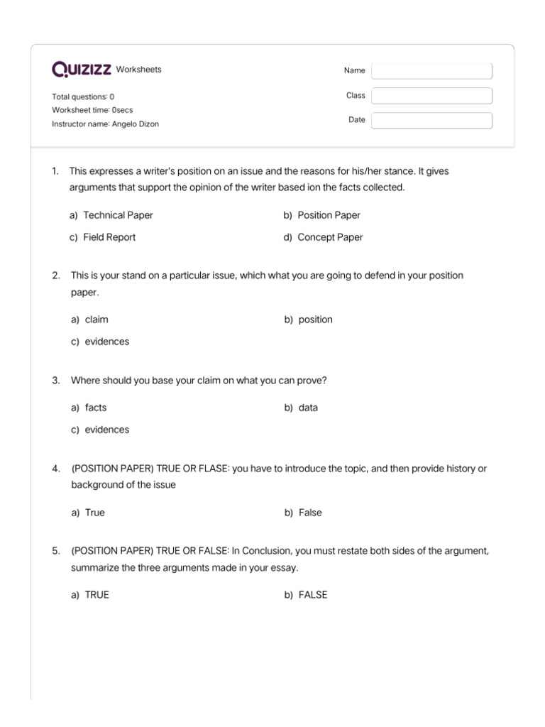 EAPP 4TH QUARTER EXAMINATION 2ND SEMESTER - Quizizz | PDF | Argument | Evidence