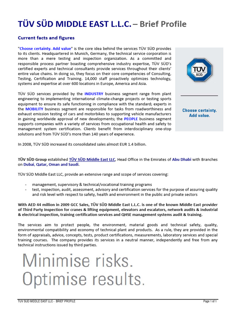 TUV SUD Middle East - Introduction Brief Profile | PDF | Crane (Machine) | Loader (Equipment)