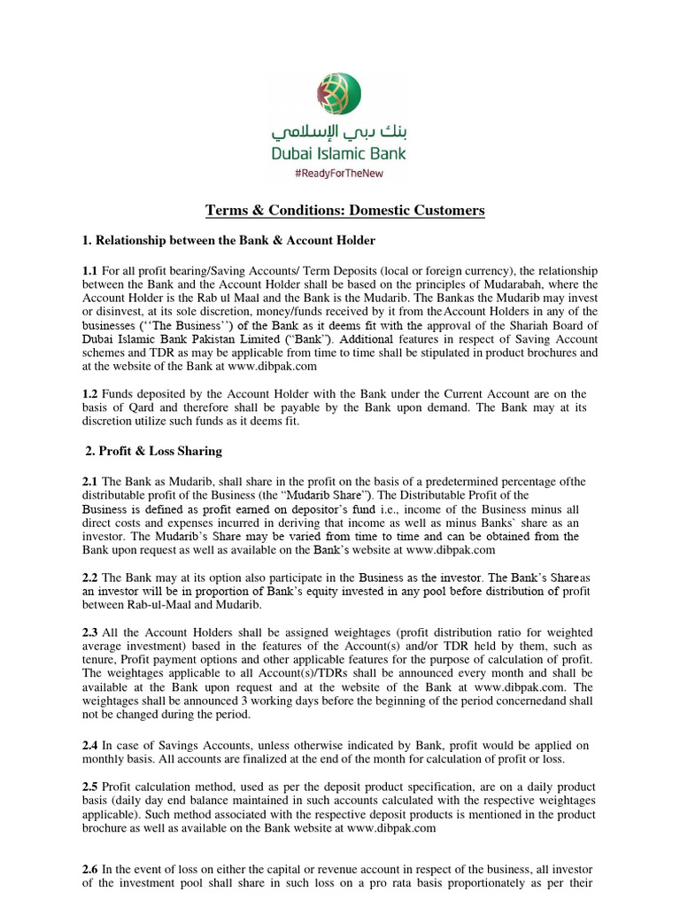 DIB Account Opening TCs and Key Fact Sheet KFS | PDF | Banks | Cheque