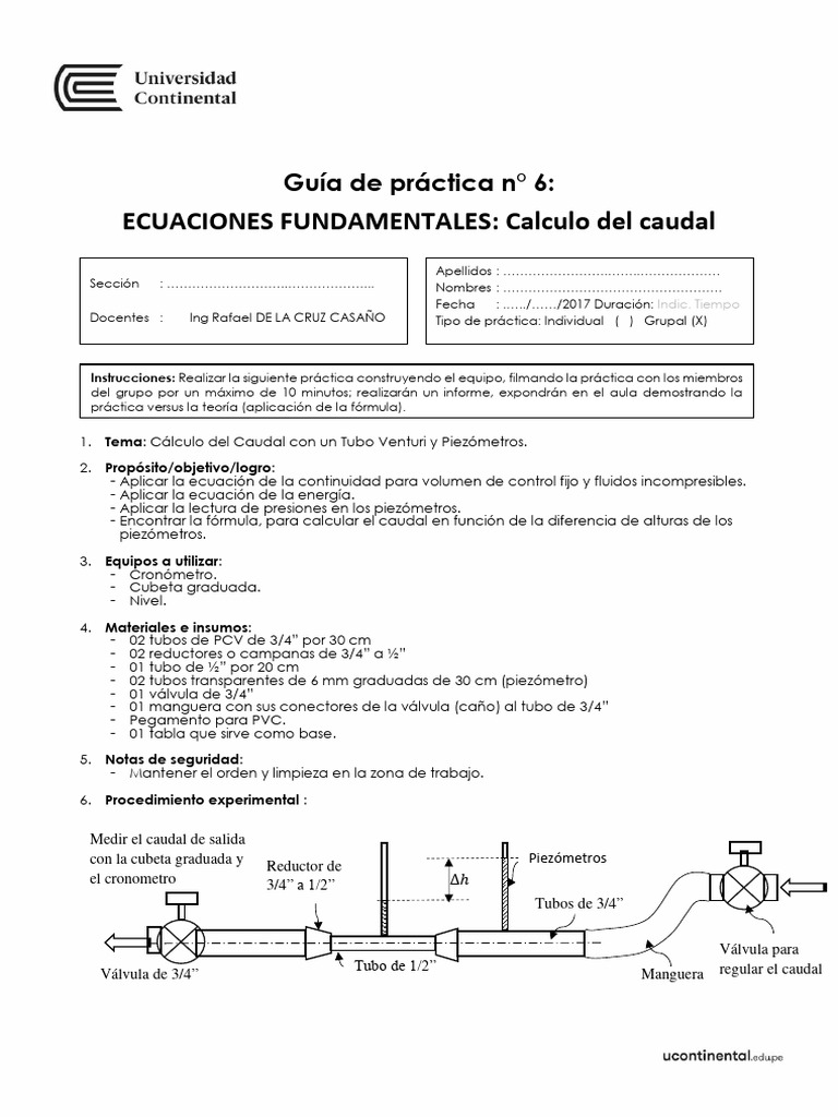 GUÍA PRÁCTICA 06-Cálculo Del Caudal Con Un Tubo Venturi | PDF | Descarga (hidrología) | Ciencias ...