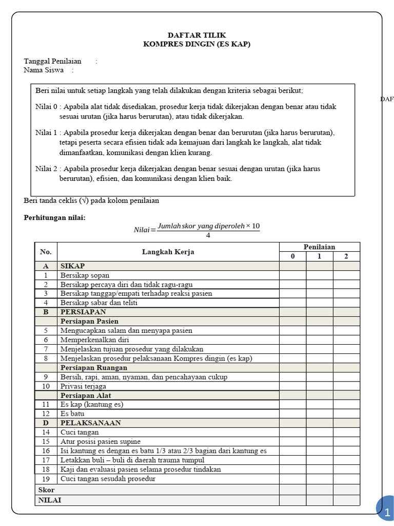 DAFTAR TILIK Kompres Dingin Es Kap | PDF