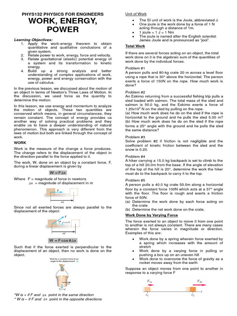 PHYS132 - Work, Energy, Power | PDF