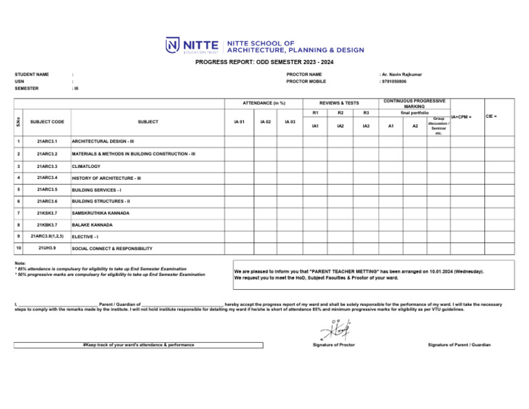 Proctor Report Card | PDF