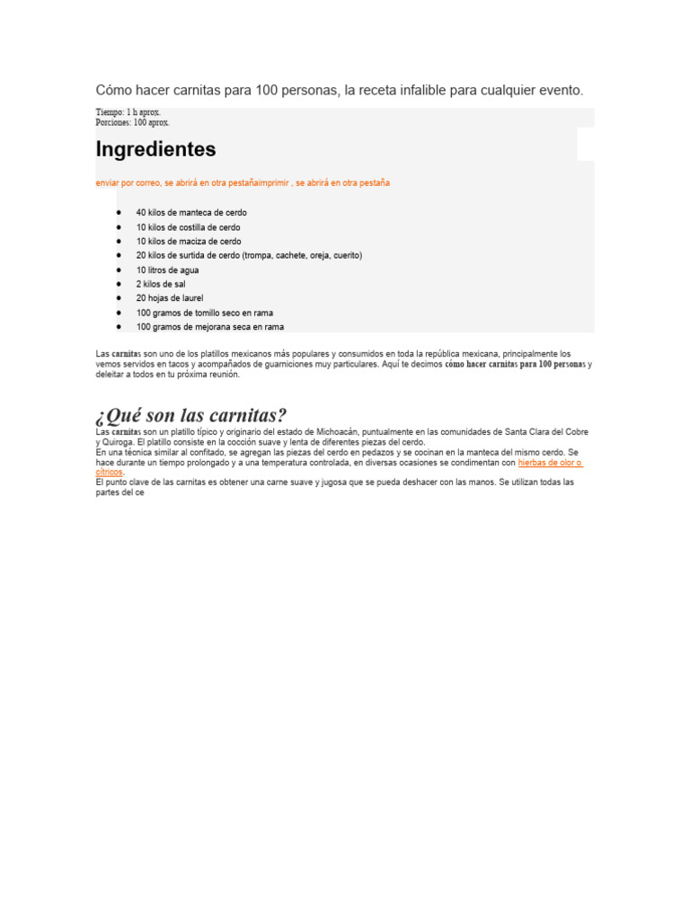 Cómo Hacer Carnitas para 100 Personas | PDF