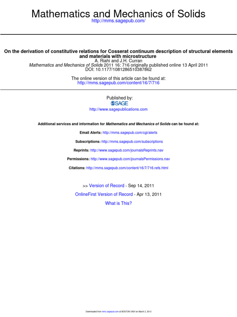 On The Derivation of Constitutive Relations For Cosserat Continuum ...