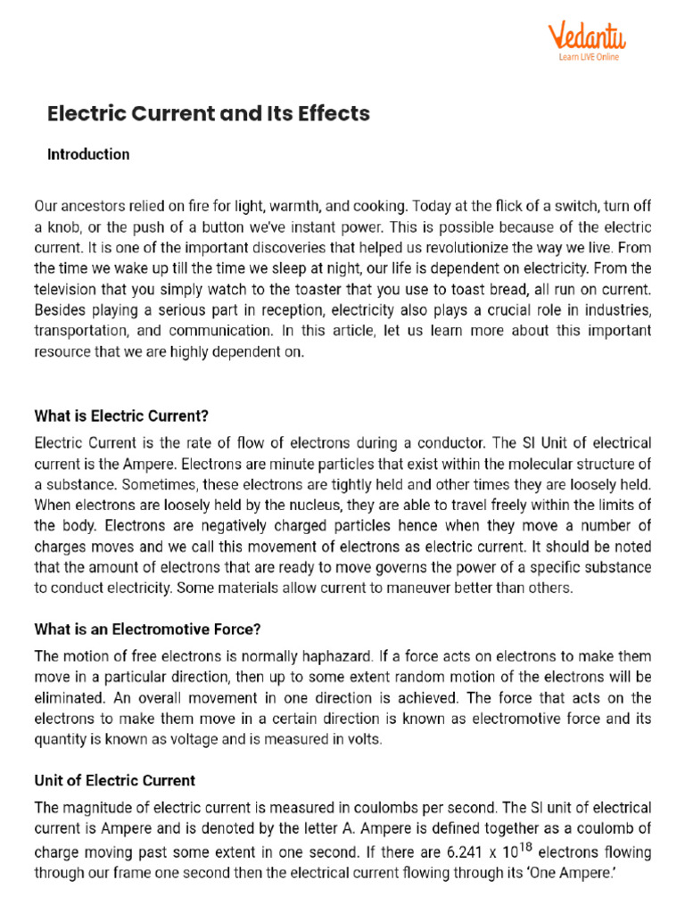 Electric Current and Its Effects | PDF