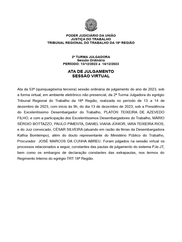 Ata 53 VIRTUAL (13.12.2023 A 14.12.2023) | PDF | Advogado | Prática ...