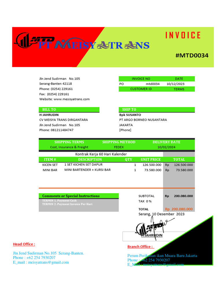 INVOICE Bapak Susanto Kicen Set | PDF | Money | Trade