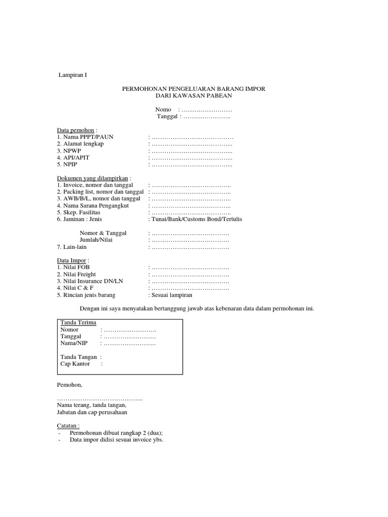 Permohonan Pengeluaran Barang Impor | PDF | Pengelolaan Keuangan & Uang