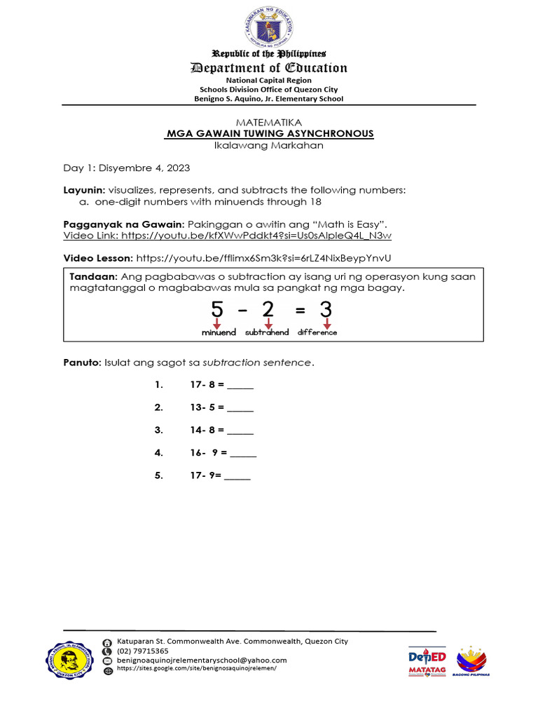 Asynchronous Activity in Math Q2 Week5 - Dec4 7 | PDF | Philippines