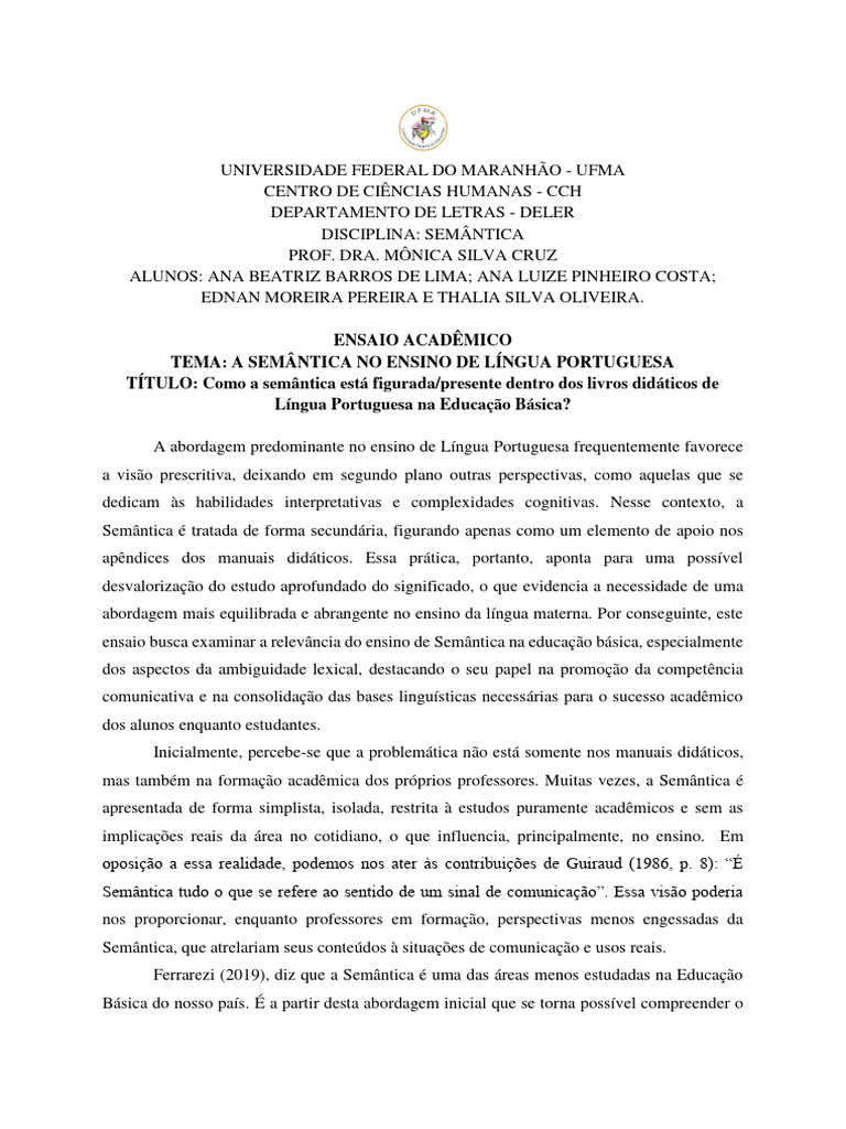 Semantica - Ensaio Acd. 2023 | Download grátis PDF | Aprendizado ...