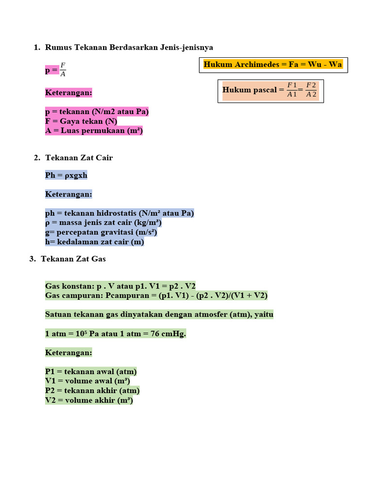 Rumus Tekanan Zat Padat, Cair, dan Gas | PDF