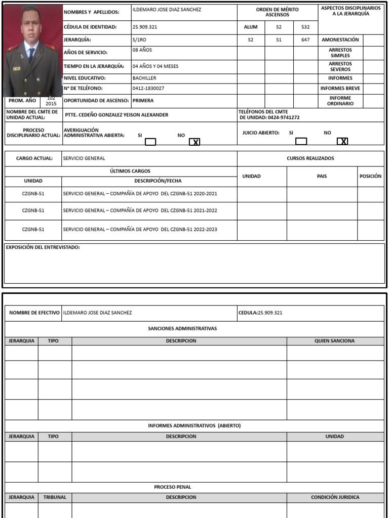 Ficha de Datos Personales JPE S1 A SM3 ILDEMARO | PDF | Justicia | Crimen y violencia
