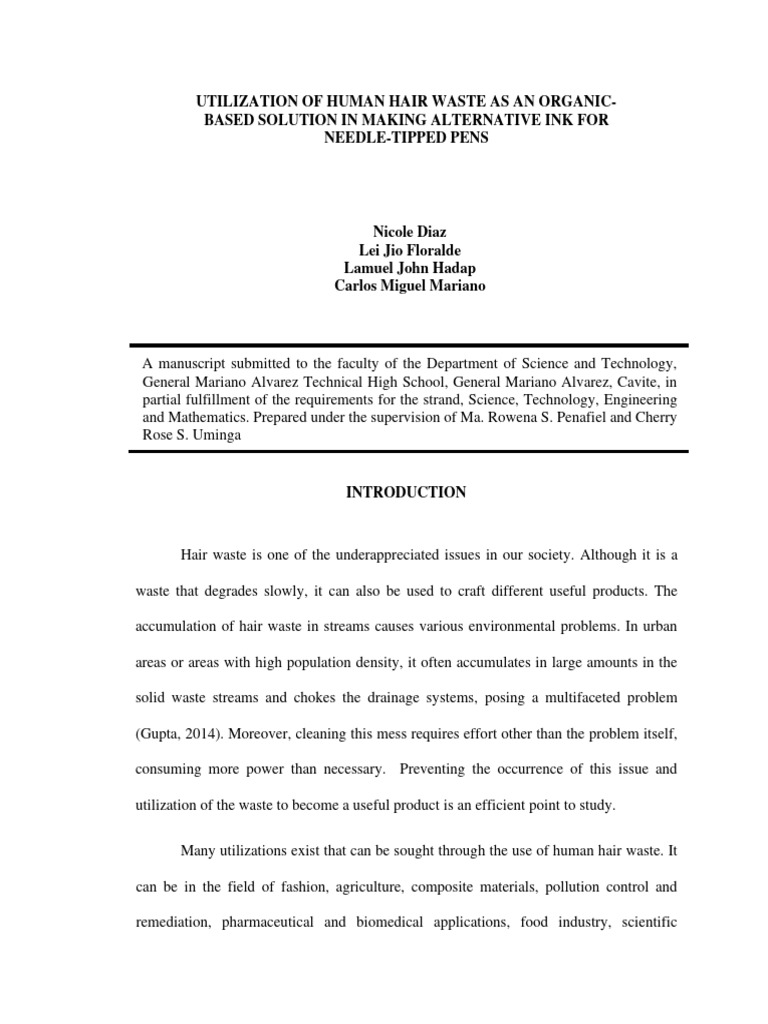 Utilization of Human Hair Waste As An Organicbased Solution in Making ...