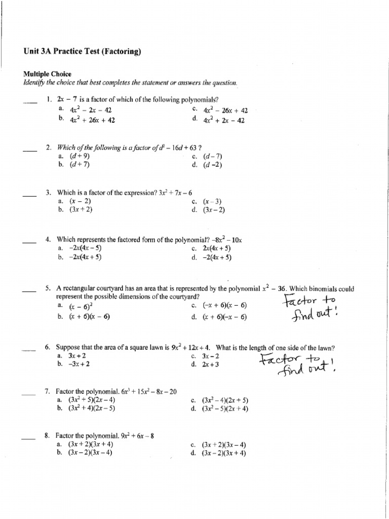 Factoring Practice Test 2hpnutc | PDF