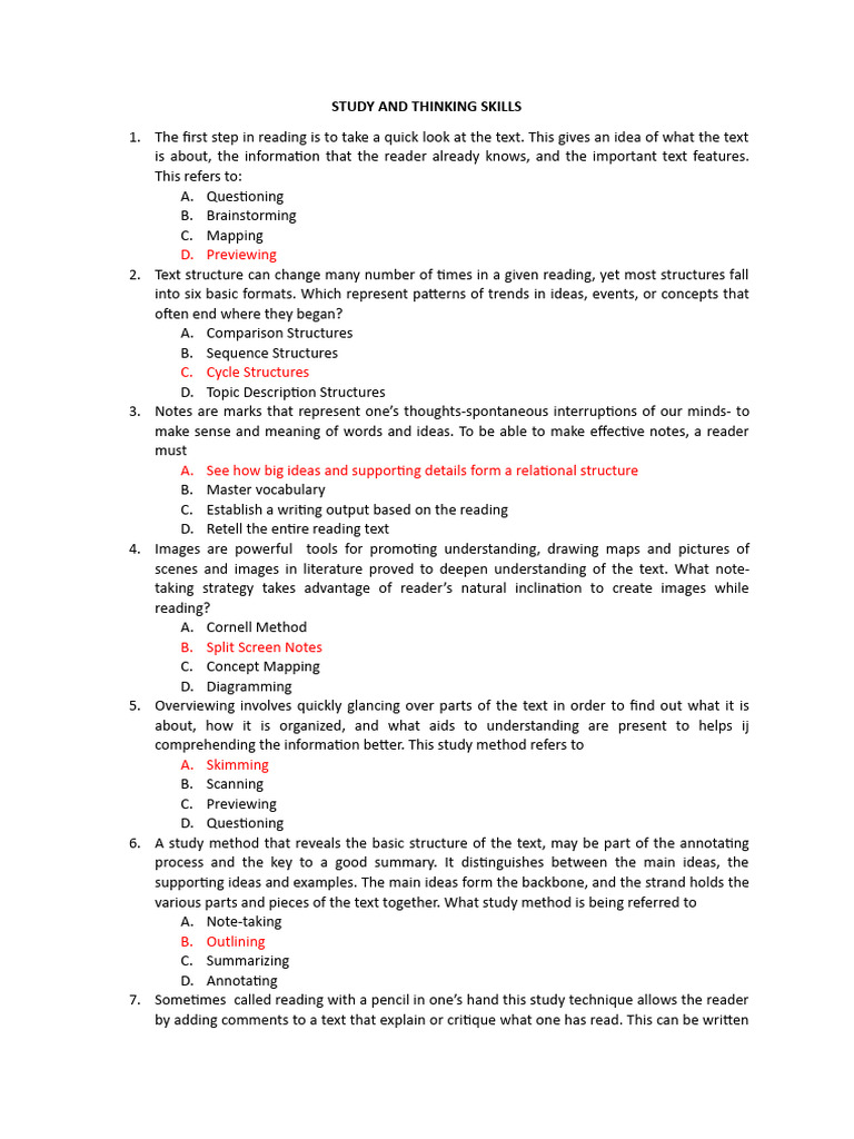 CE2 ENG Study Thinking Skills | PDF