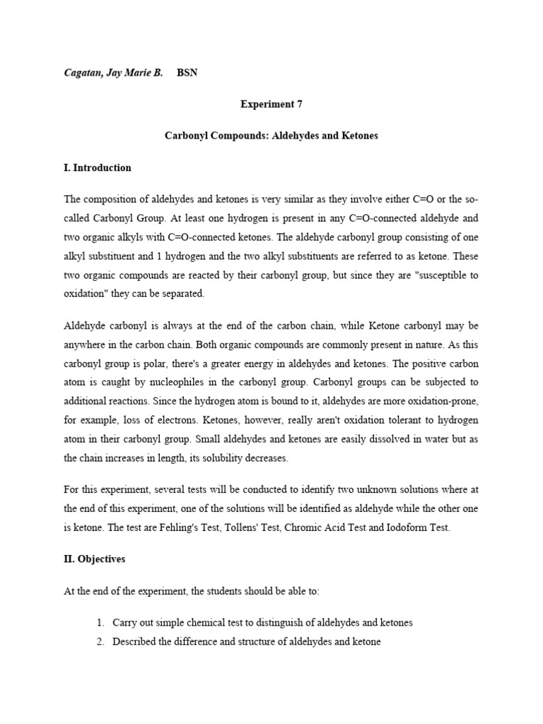 FM7 Labreport 2 | PDF | Aldehyde | Ketone