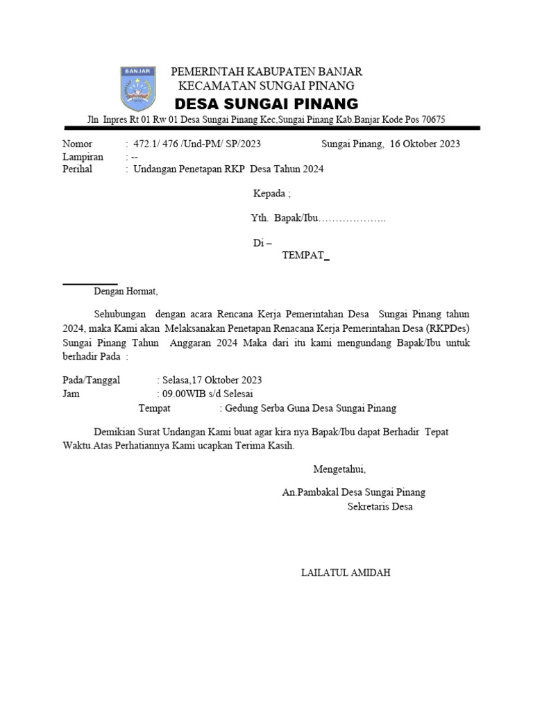 Undangan Penetapan RKPDes 2024 | PDF