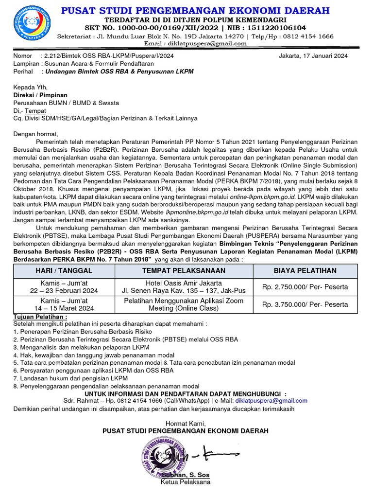 Bimtek OSS RBA Seta Penyusunan Laporan Kegiatan Penanaman Modal (LKPM ...