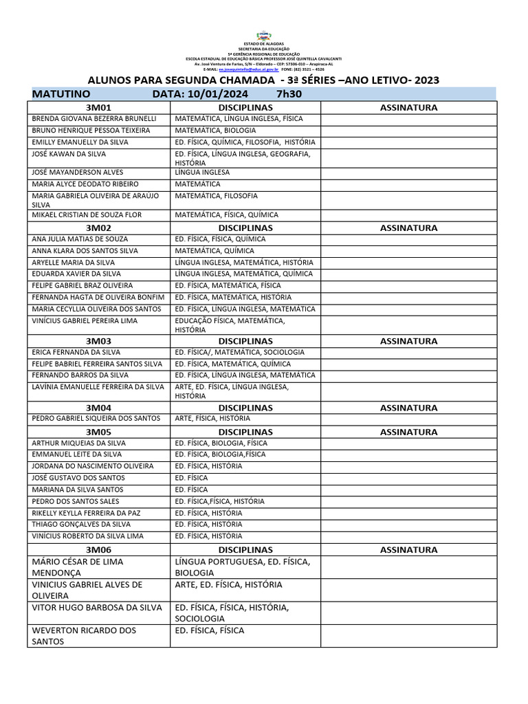 ALUNOS 3ªSÉRIE-EM - SEGUNDA CHAMADA 2024-matutino | PDF