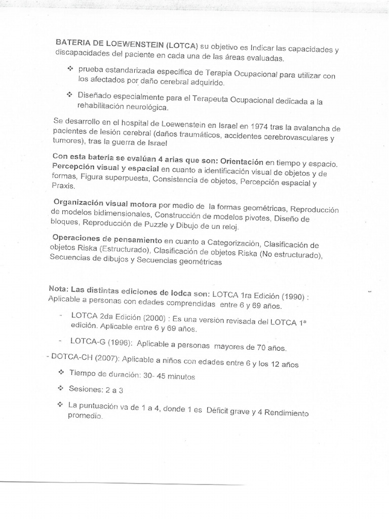 Bateria de Loewenstein (LOTCA) | PDF