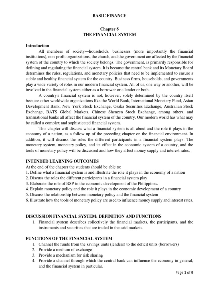 Chapter 8 Basic Finance 2023 2024 | PDF | Monetary Policy | Money