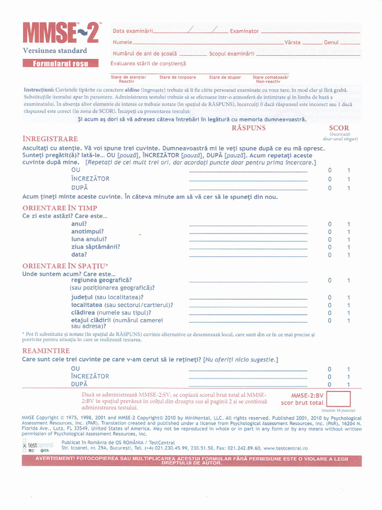 MMSE - Formularul Rosu1 | PDF
