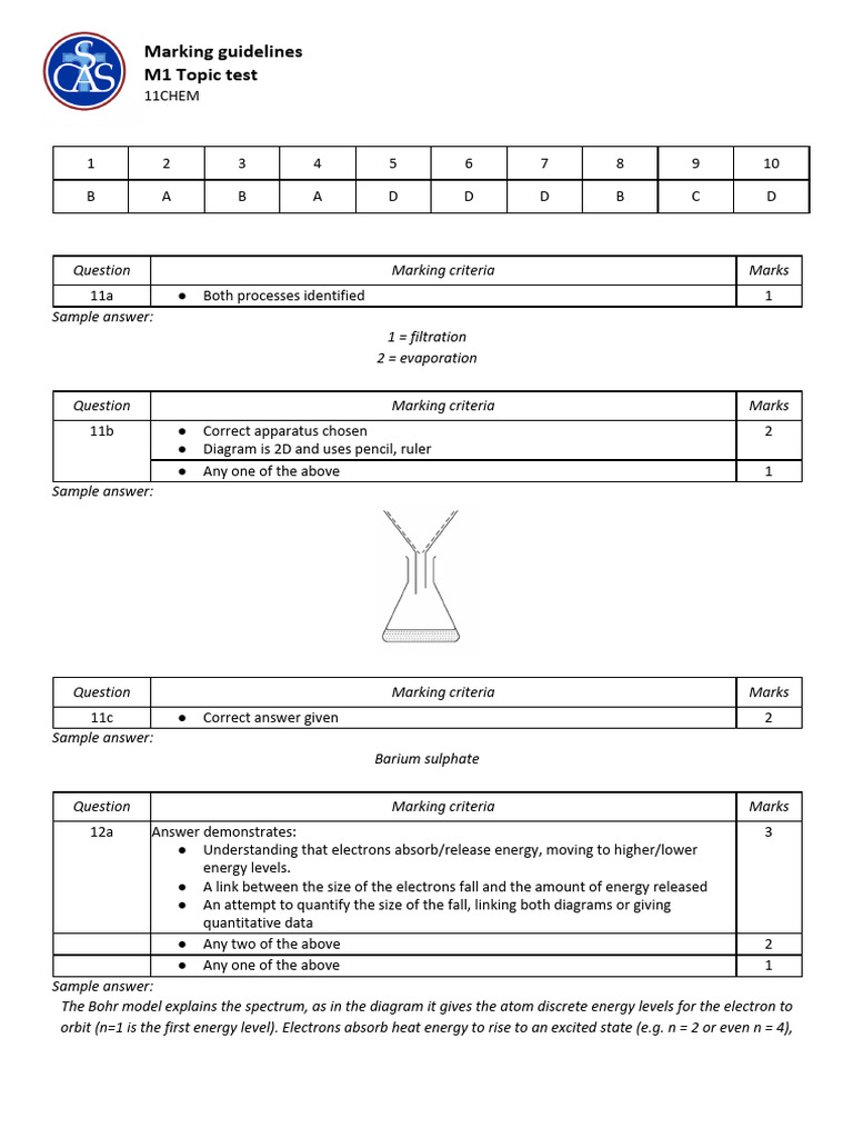 M1 Topic Test Marking Guidelines | PDF | Chemical Bond | Energy Level