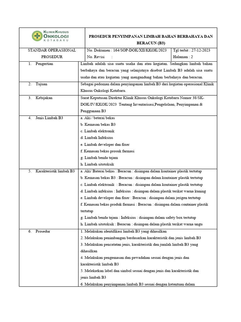 Spo Penyimpanan Limbah B3 | PDF | Griya & Taman | Sains & Matematika