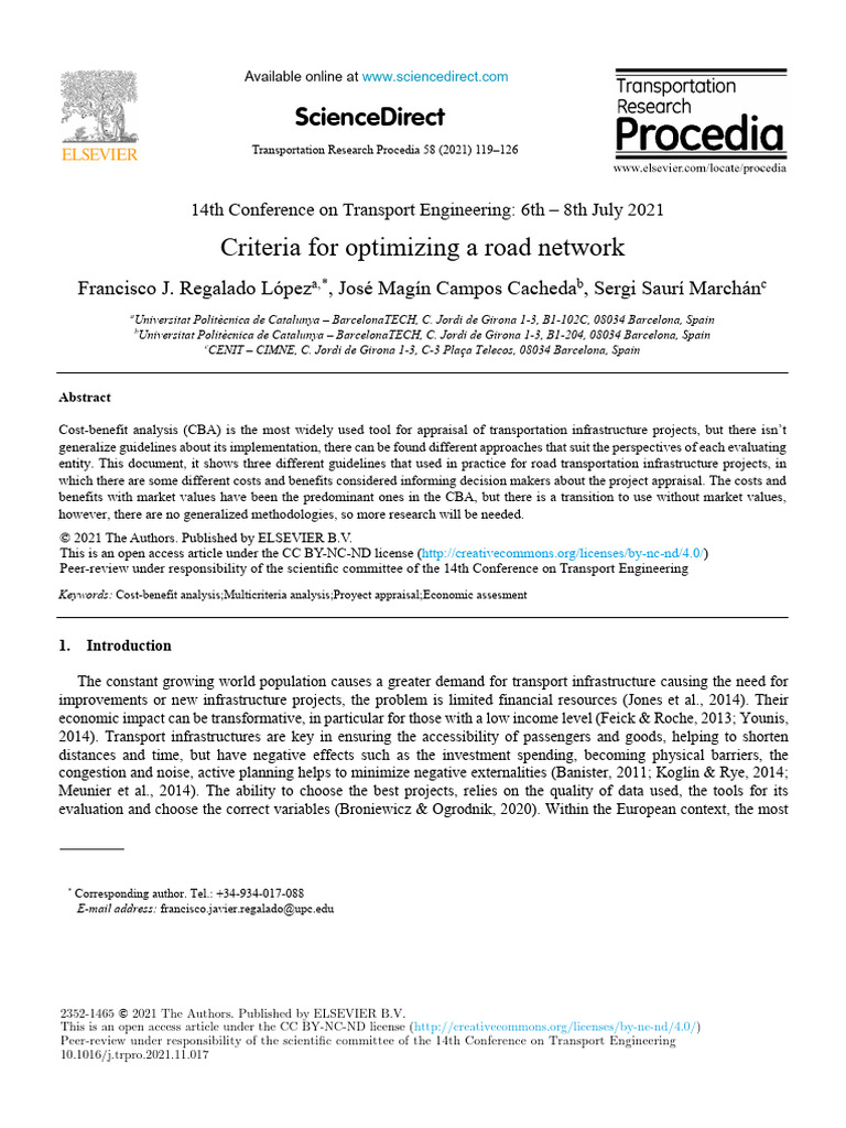 Criteria For Optimizing A Road Network - 2021 - Transportation Research ...