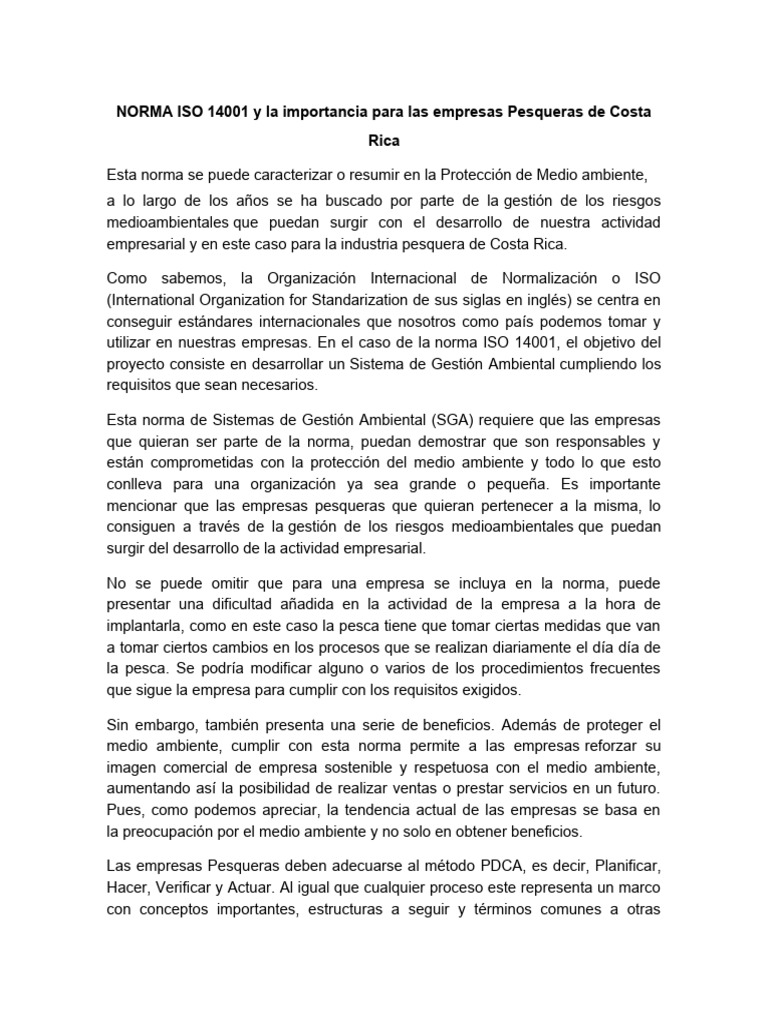 NORMA ISO 14001 y la importancia para las empresas Pesqueras de Costa ...