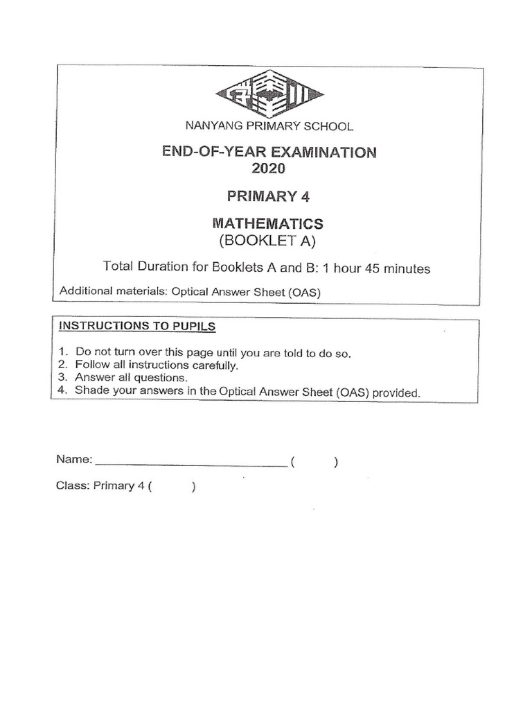 P4 Maths SA2 2020 Nanyang Exam Papers | PDF