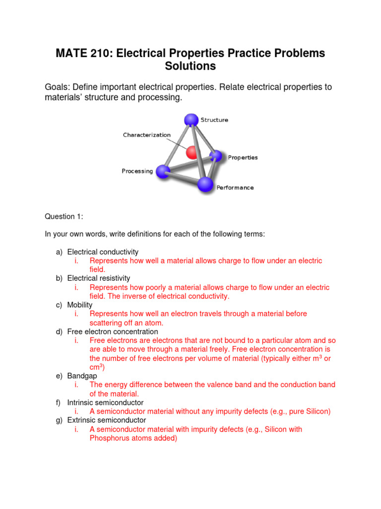 7-Electrical Properties Practice Problems Solutions | PDF | Electrical Resistivity And ...